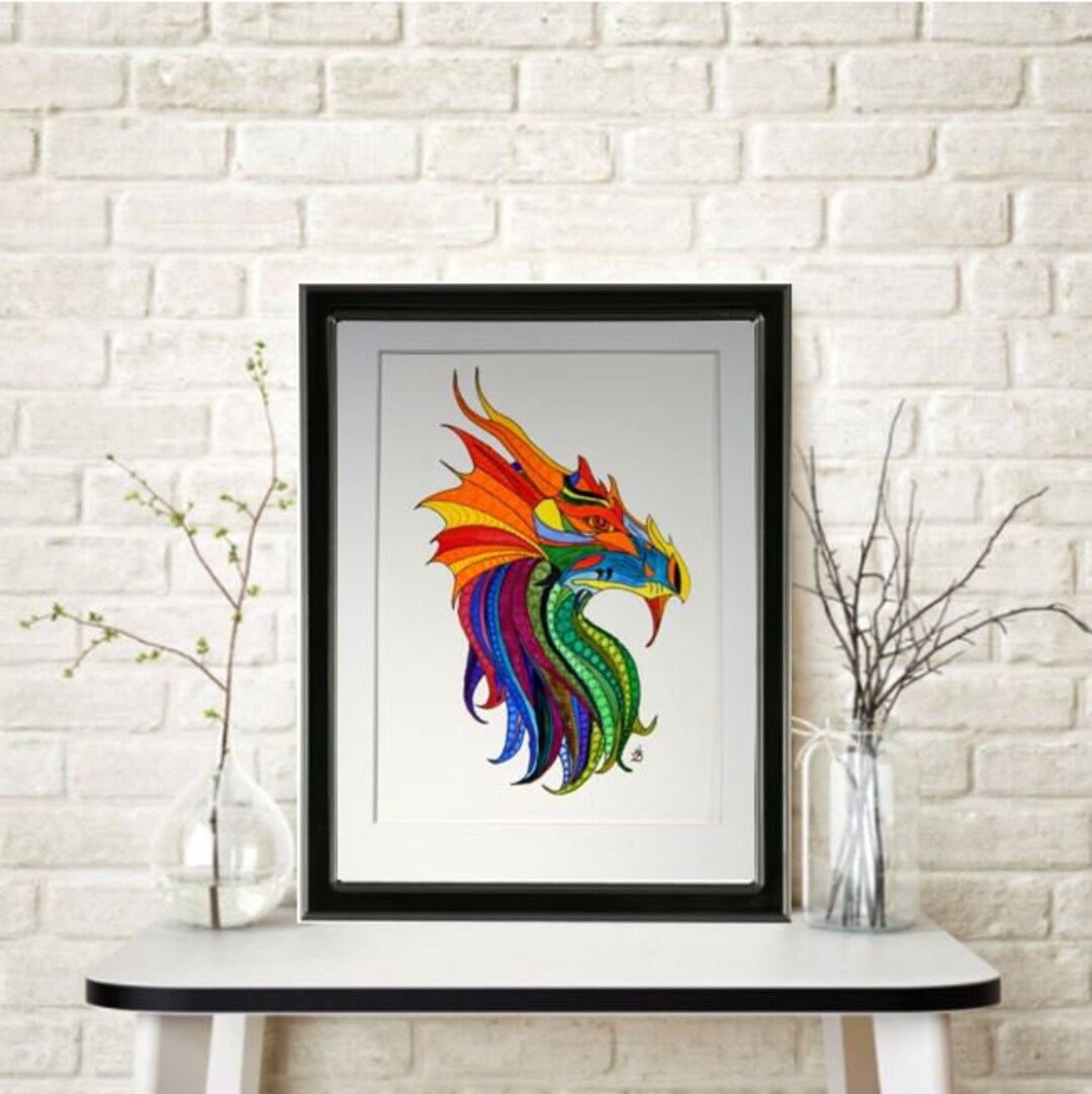 Mythical Fire Dragon Original Watercolor Painting Yellow Orange Red ...