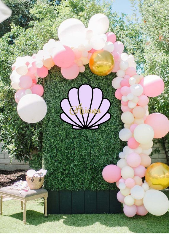 Gold Glitter Mermaid Shell Name Cutout Backdrop Photo Prop, Party ...