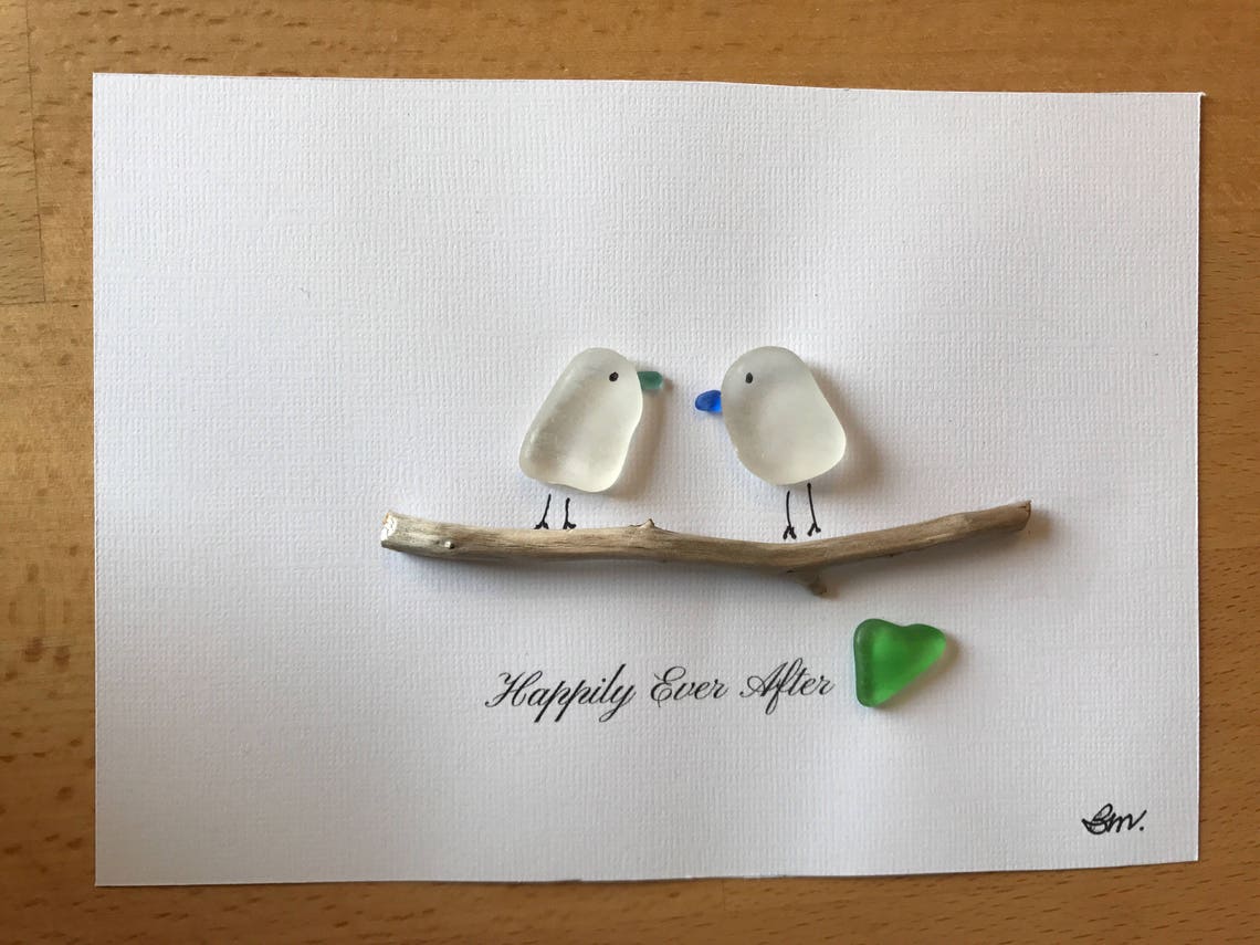 Sea Glass Birds Unframed 5 By 7 Sea Glass Art Picture Wall Etsy