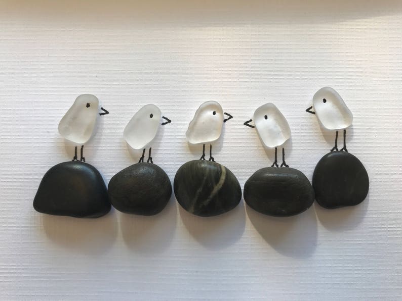 Sea Glass Birds Unframed 5 By 7 Sea Glass Art Picture Wall Etsy
