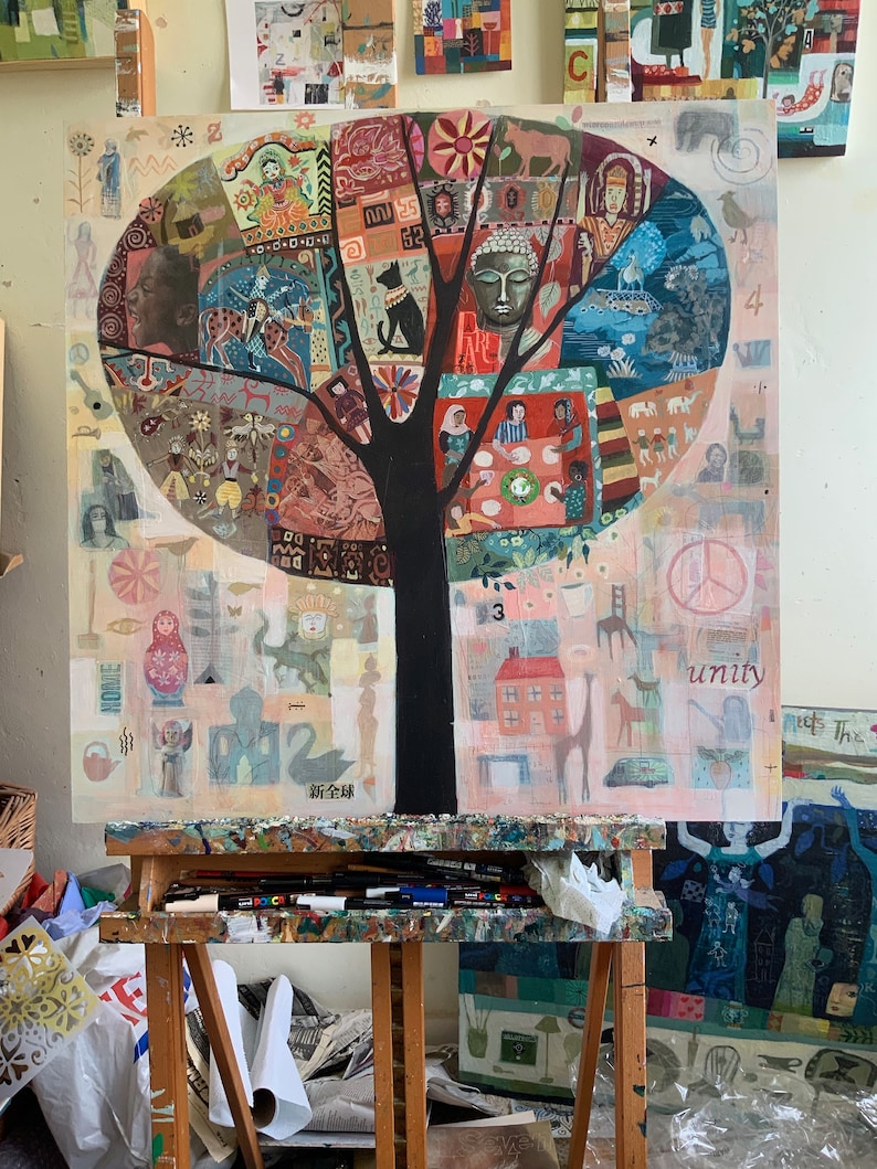 Unity Tree Oneness Acrylics Mixed Media Cradled Wooden Panel - Etsy