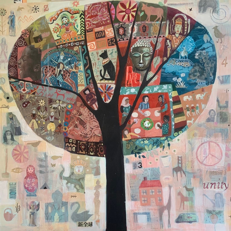 Unity Tree Oneness Acrylics Mixed Media Cradled Wooden Panel - Etsy