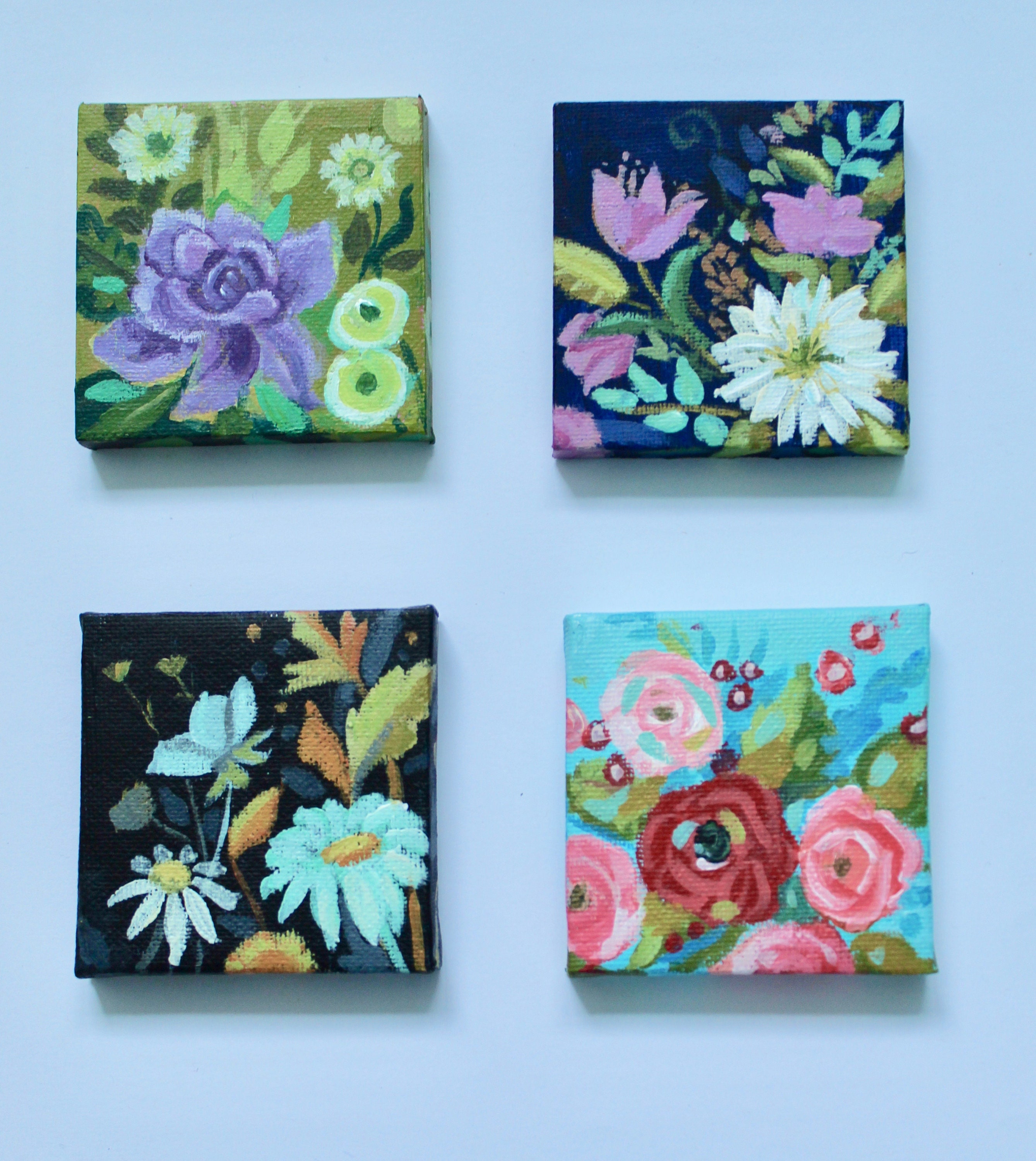 Mini Canvas Floral Painting Original Acrylic Painting Purple Flower Art ...