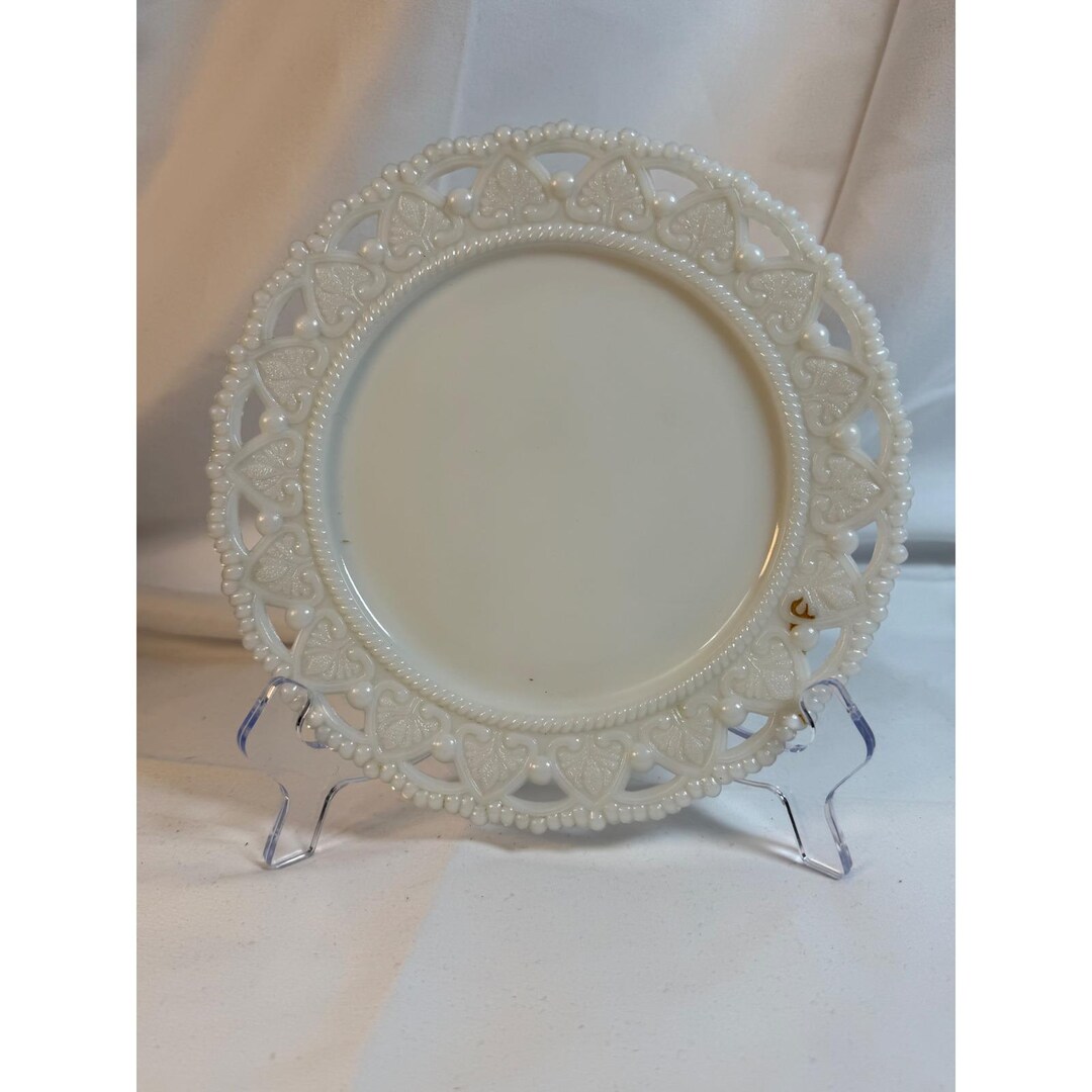 Vintage Kemple Milk Glass Plate, Lacy Heart Beaded Open Lace Edge, 7.25 ...