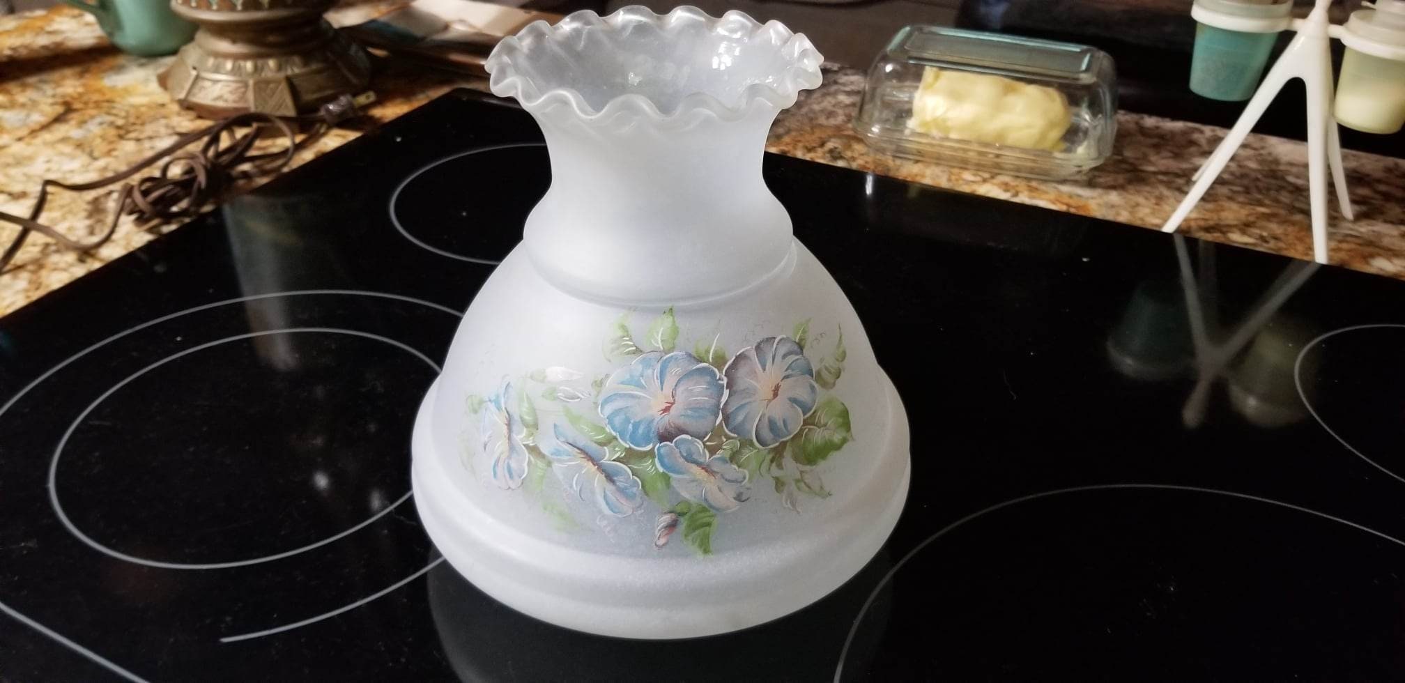 Glass Vintage Lamp Shade With Blue Hand Painted Flowers - Etsy