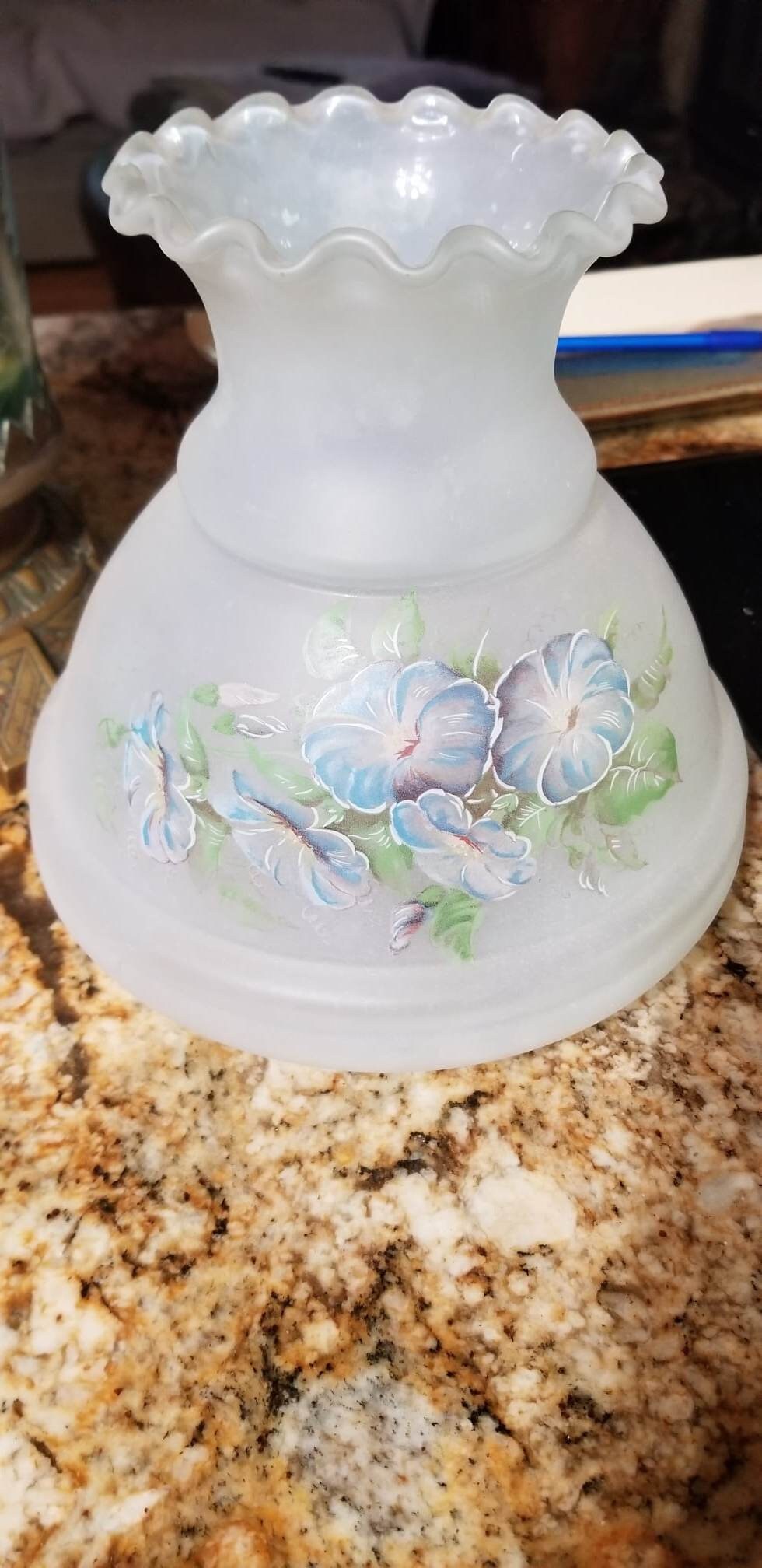 Glass Vintage Lamp Shade With Blue Hand Painted Flowers - Etsy