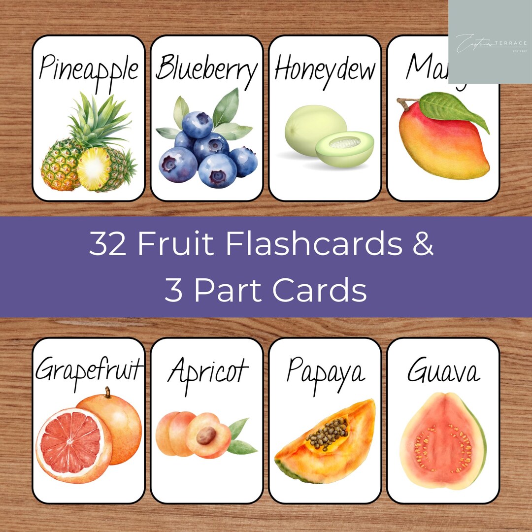 Fruit Flashcards, Food Montessori 3 Part Cards, Preschool Activity ...