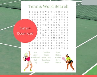 Tennis Sports Word Search Game Printable - Etsy
