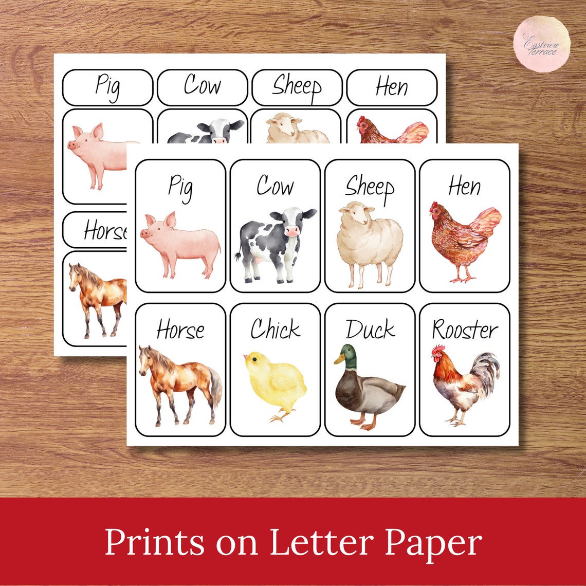 Farm Animal Flashcards, Animal Montessori 3 Part Cards, Preschool ...