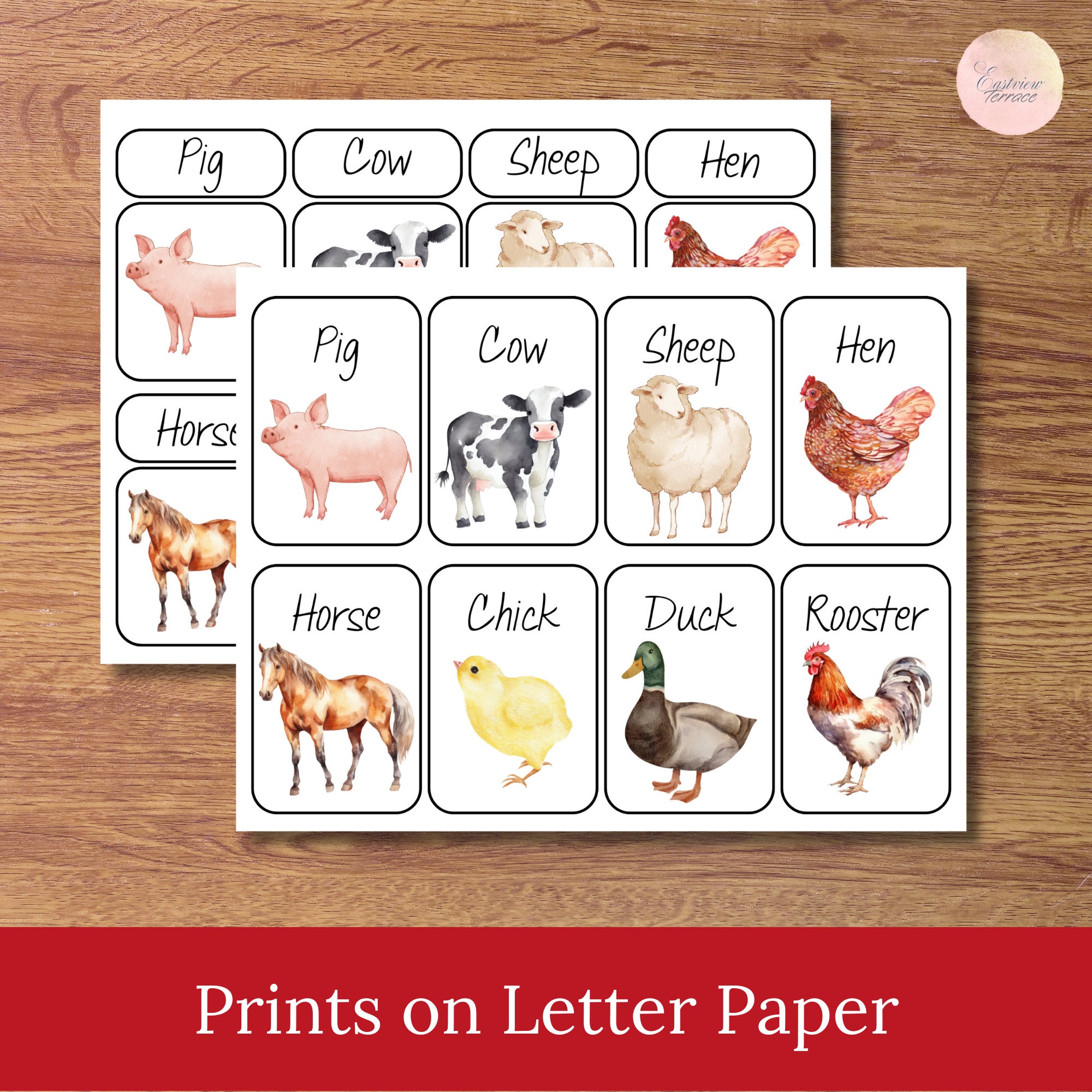 Farm Animal Flashcards, Animal Montessori 3 Part Cards, Preschool ...