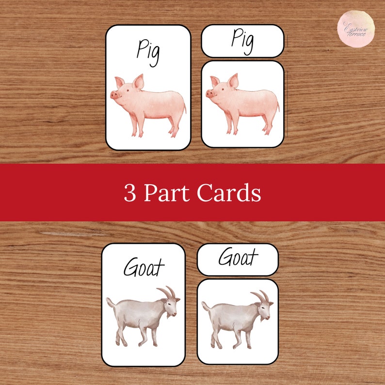 Farm Animal Flashcards, Animal Montessori 3 Part Cards, Preschool ...