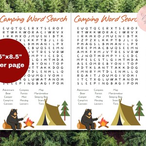 Camping Word Search Printable, Kids Activity Page, Party Favor, Party ...