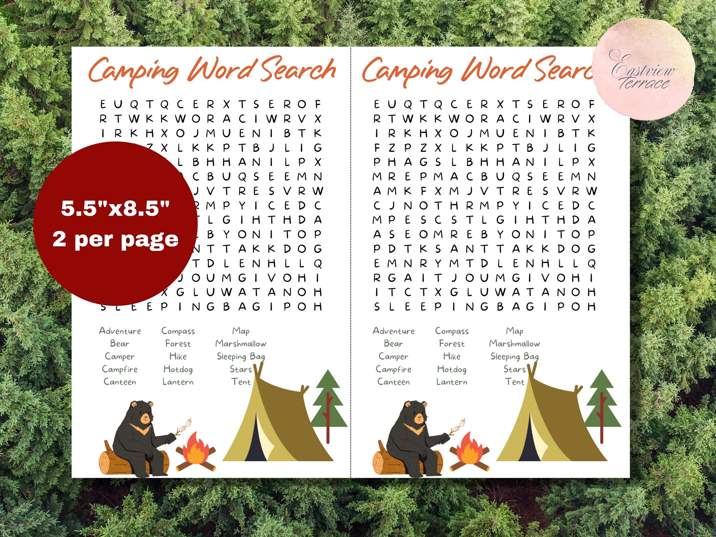 Camping Word Search Printable, Kids Activity Page, Party Favor, Party ...
