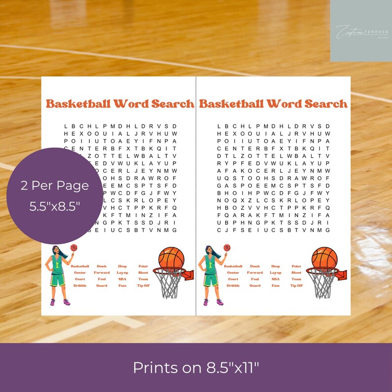 Basketball Word Search Activity Page, Printable PDF, Kids Birthday ...