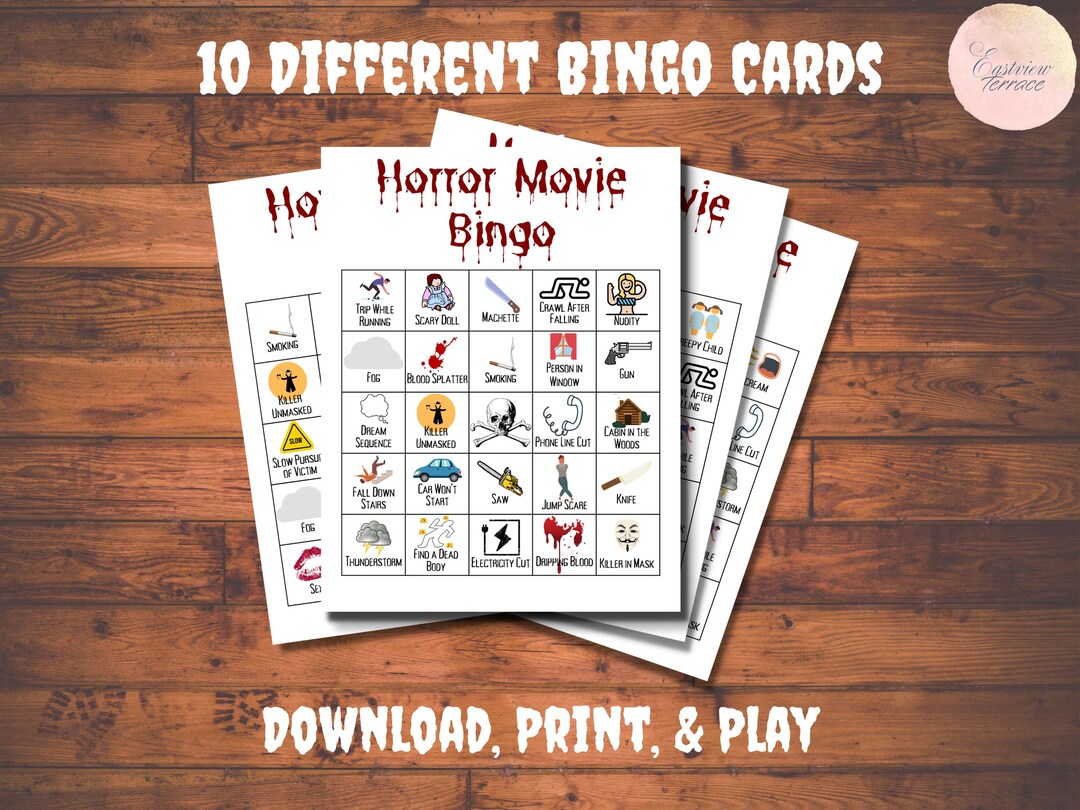 Horror Movie Bingo, Halloween Bingo Party Game, Slasher Movie Bingo ...