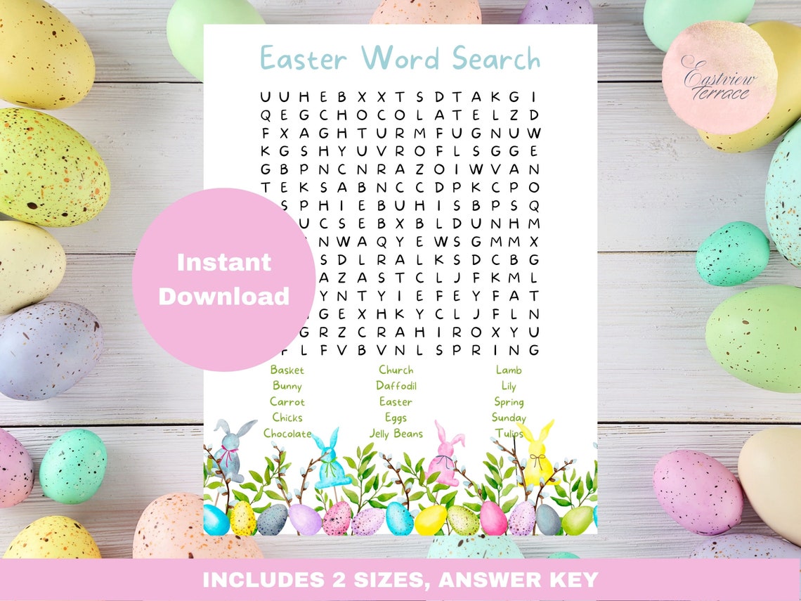 Easter Word Search Printable, Kids Activity Page, Holiday Game - Etsy