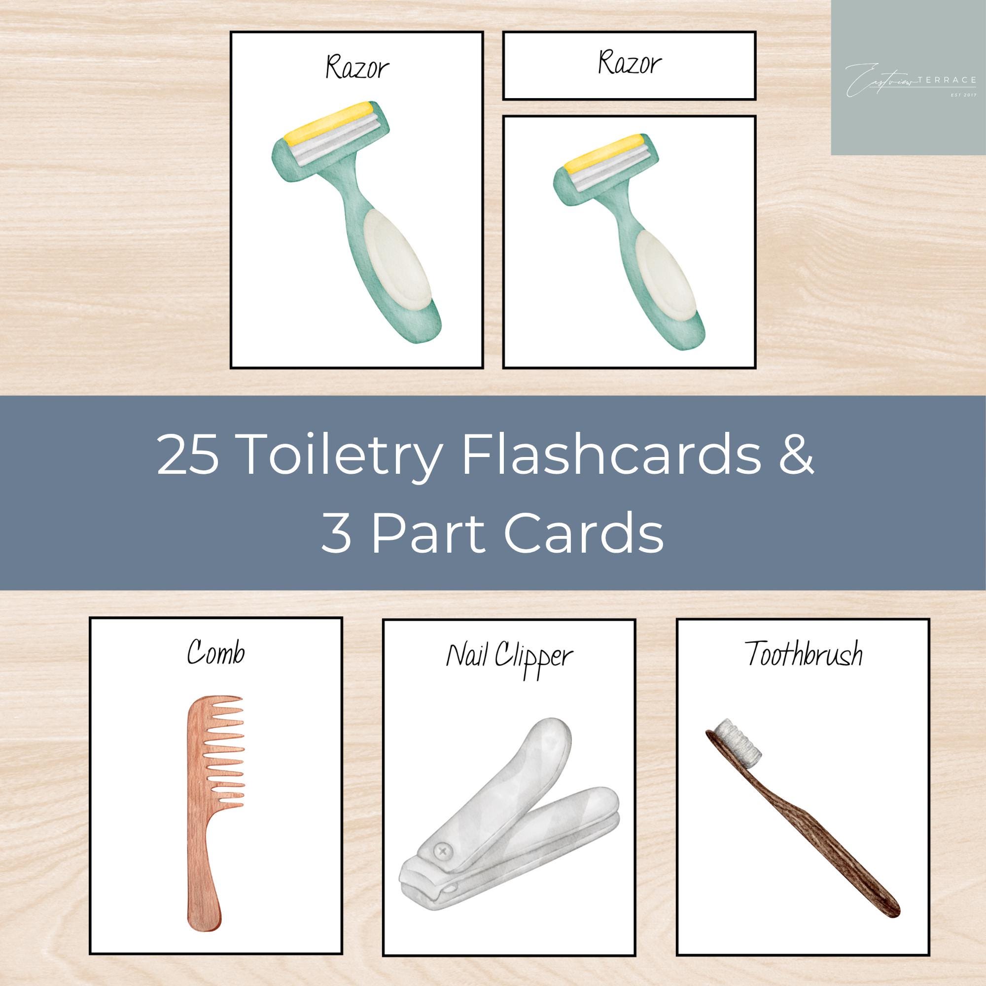 Toiletries Flashcards, Montessori 3 Part Cards, Preschool Printable - Etsy