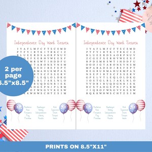 Independence Day Word Search Printable, Kids Activity Page, Party Favor ...