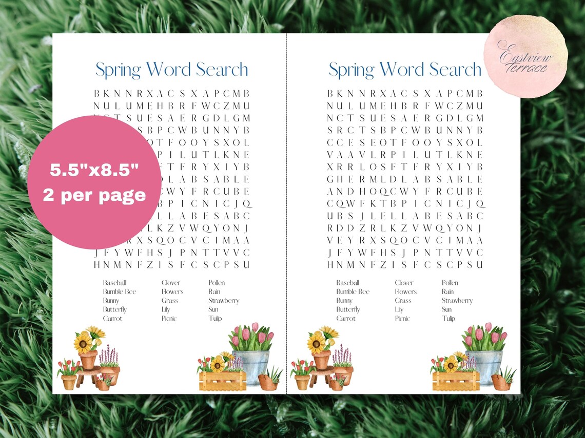 Spring Word Search Printable, Kids Activity Page, Party Favor, Party ...