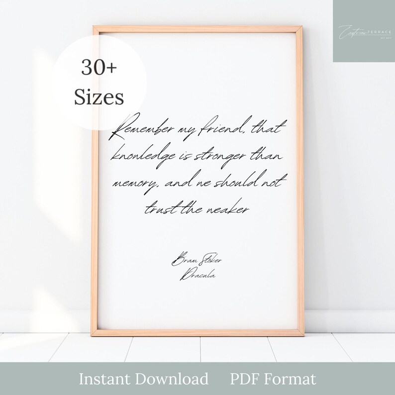 Dracula Digital Print, Bram Stoker Wall Art, Classic Literature Quote ...