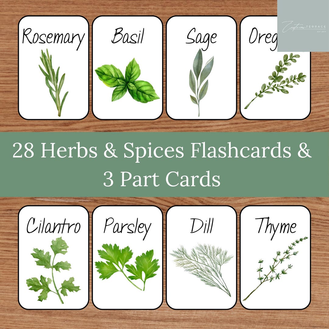 Herbs and Spices Flashcards, Montessori 3 Part Cards - Etsy
