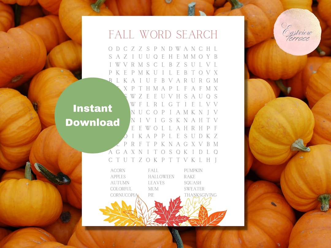 Fall Word Search Printable, Kids Activity Page, Party Favor, Party Game ...