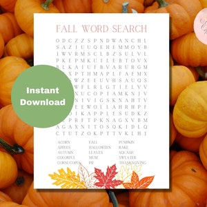 Fall Word Search Printable, Kids Activity Page, Party Favor, Party Game ...