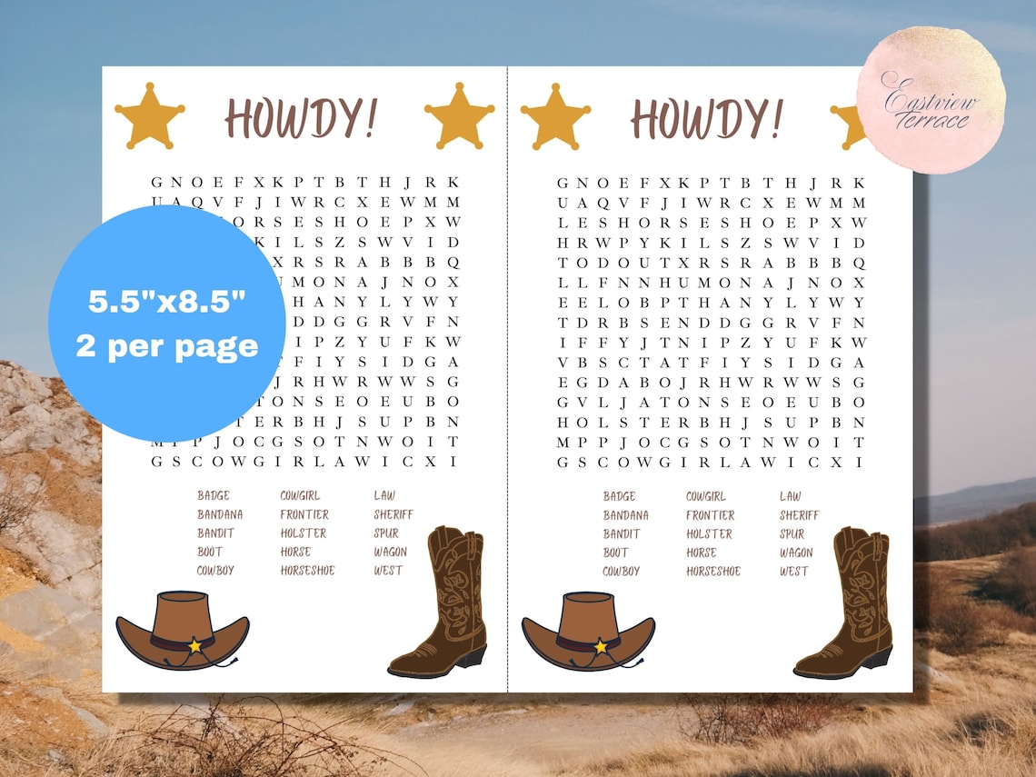 Old West Word Search Activity Page, Printable PDF, Fun Kids Game ...