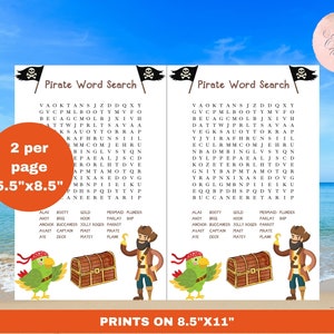 Pirate Word Search Printable, Kids Activity Page, Party Favor, Party ...
