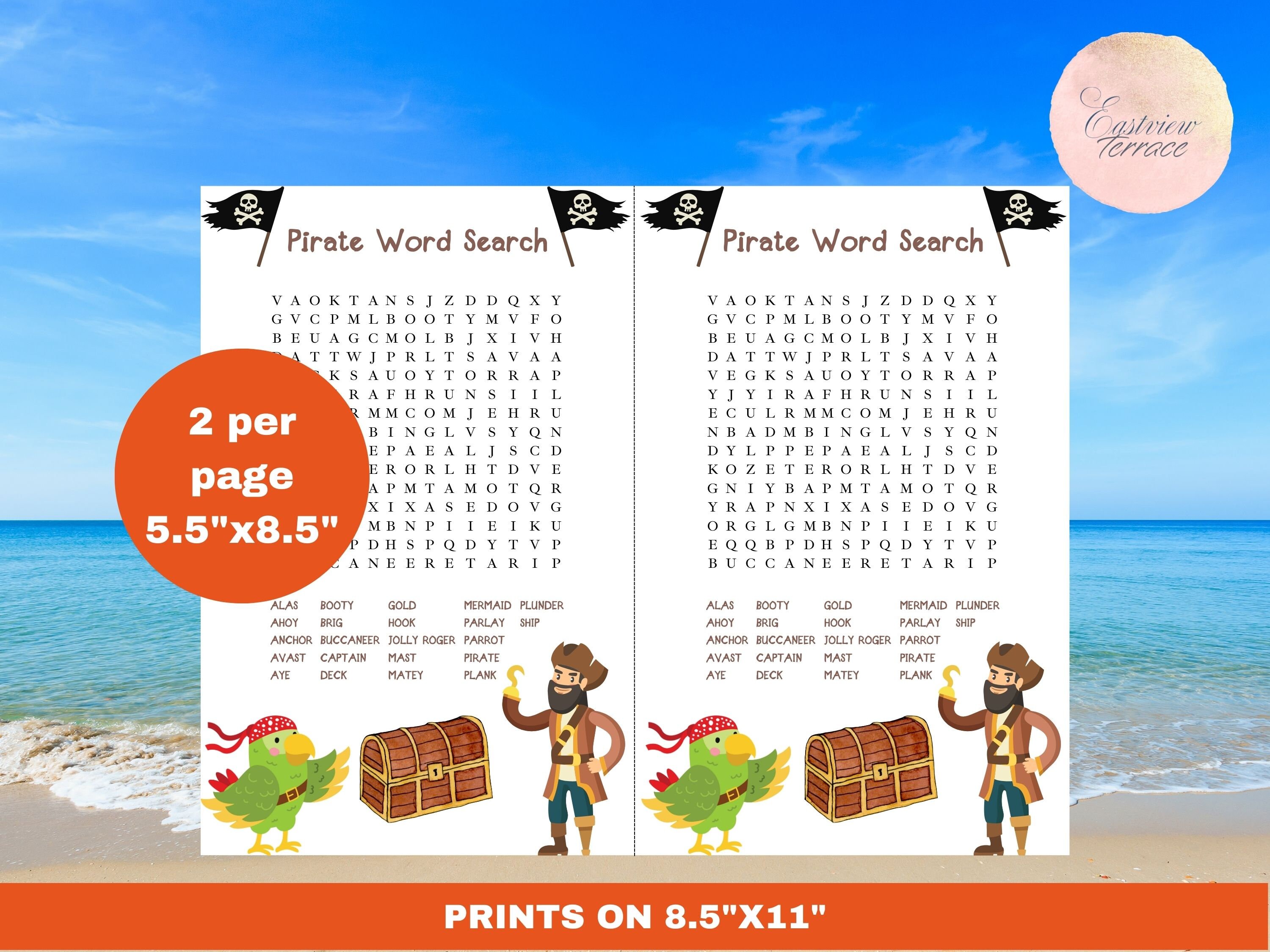 Pirate Word Search Printable, Kids Activity Page, Party Favor, Party ...