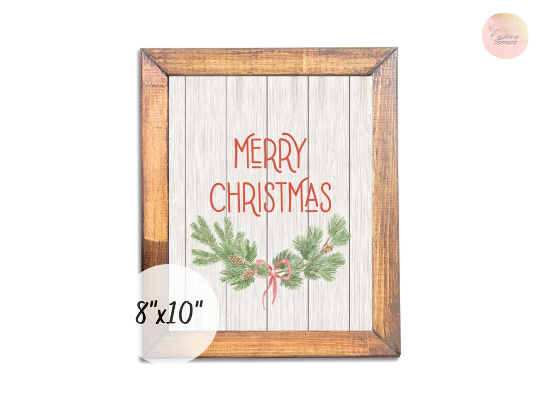 Merry Christmas Digital Print, Rustic Christmas Wall Art, Holiday Decor ...