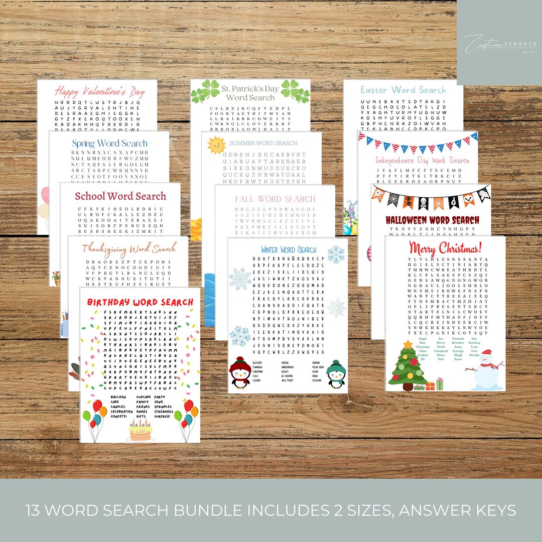 Holiday Word Search Bundle, Seasonal Kids Activity, PDF Printables - Etsy