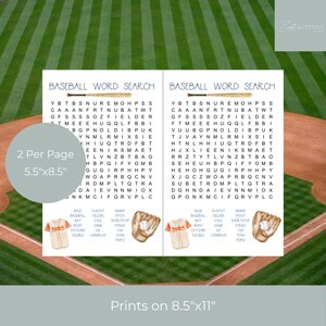 Baseball Word Search Activity Page, Printable PDF, Kids Birthday Party ...