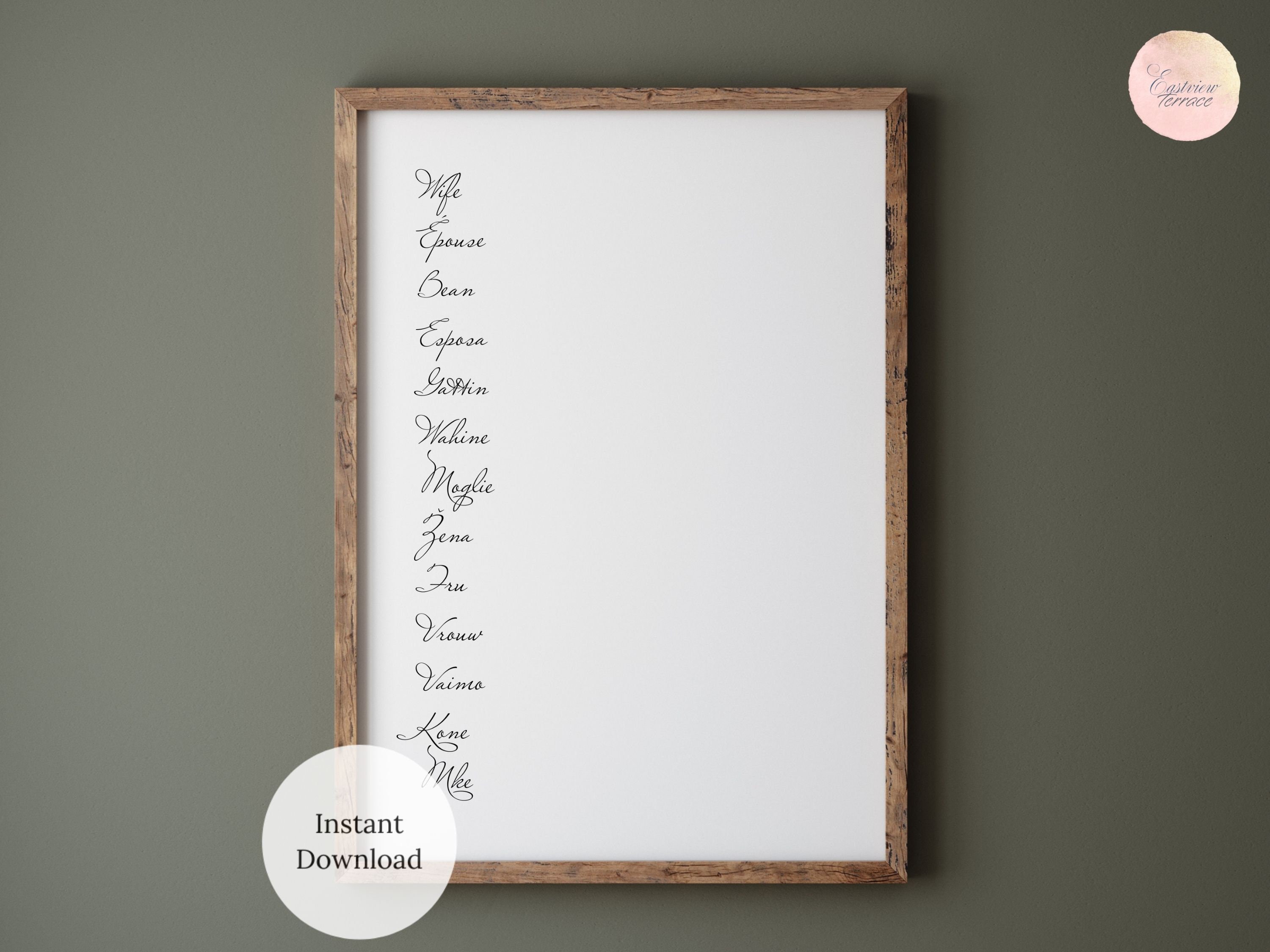 Wife Different Languages, Translation Wall Art, Romantic Gift, Wedding ...