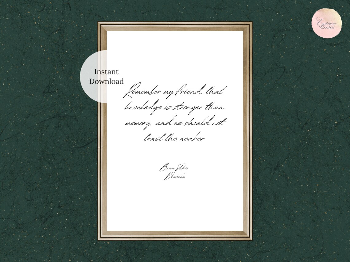 Dracula Digital Print, Bram Stoker Wall Art, Classic Literature Quote ...