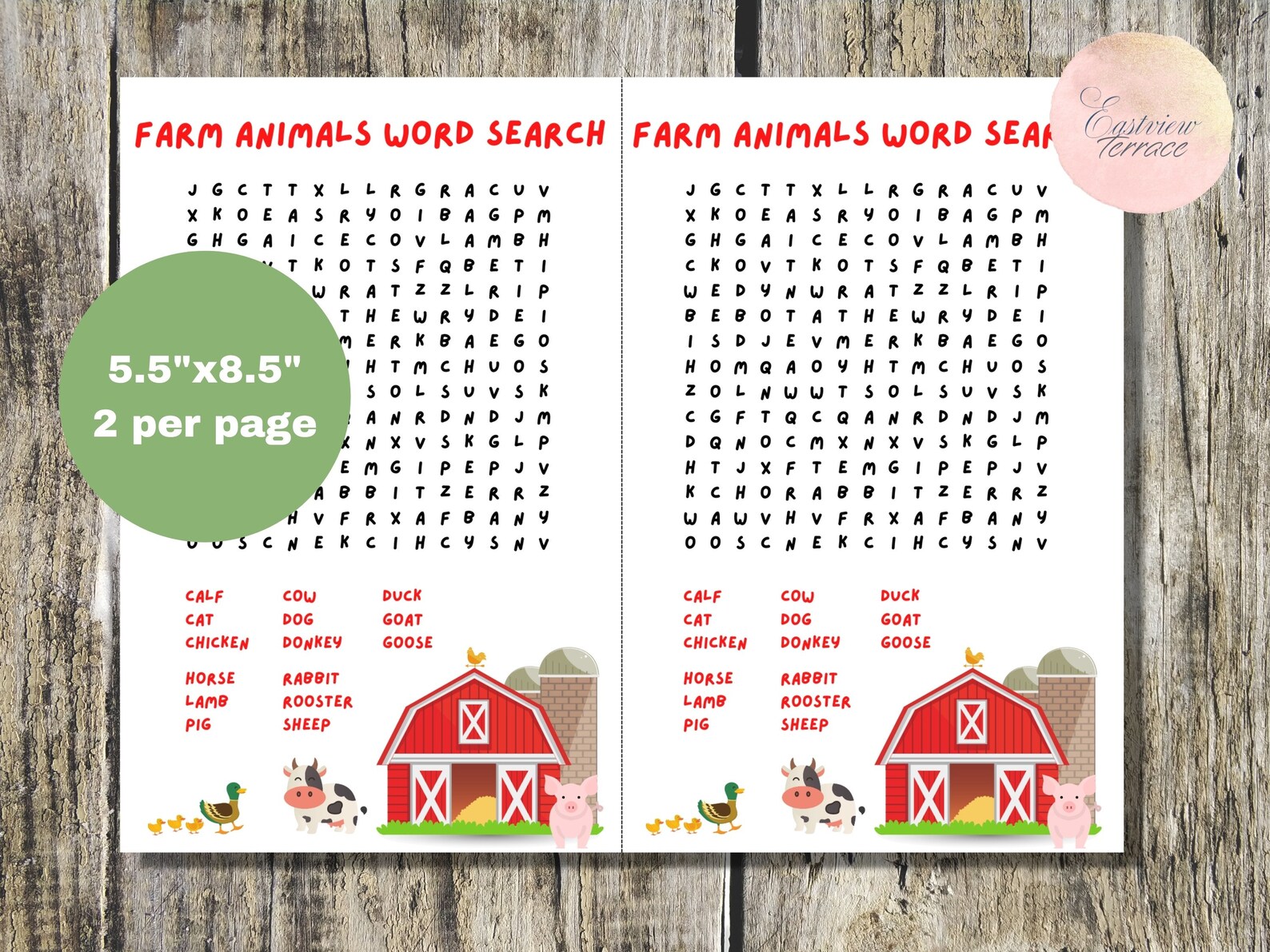 Farm Animals Word Search Printable, Kids Activity Page, Party Favor ...