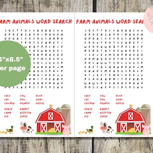 Farm Animals Word Search Printable, Kids Activity Page, Party Favor ...