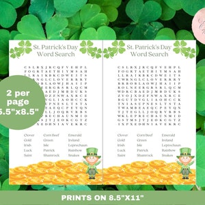 St. Patrick's Day Word Search Printable, Kids Activity Page, Party ...