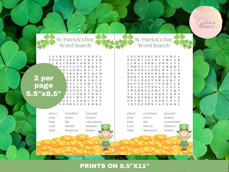 St. Patrick's Day Word Search Printable, Kids Activity Page, Party ...
