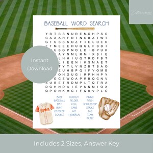 Baseball Word Search Activity Page, Printable PDF, Kids Birthday Party ...