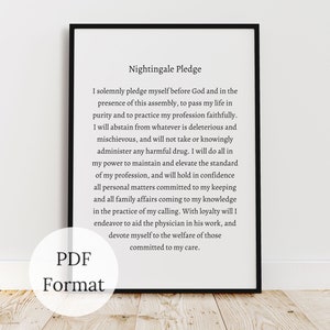 Nightingale Pledge Digital Print, Nursing School Graduation Gift, Nurse ...