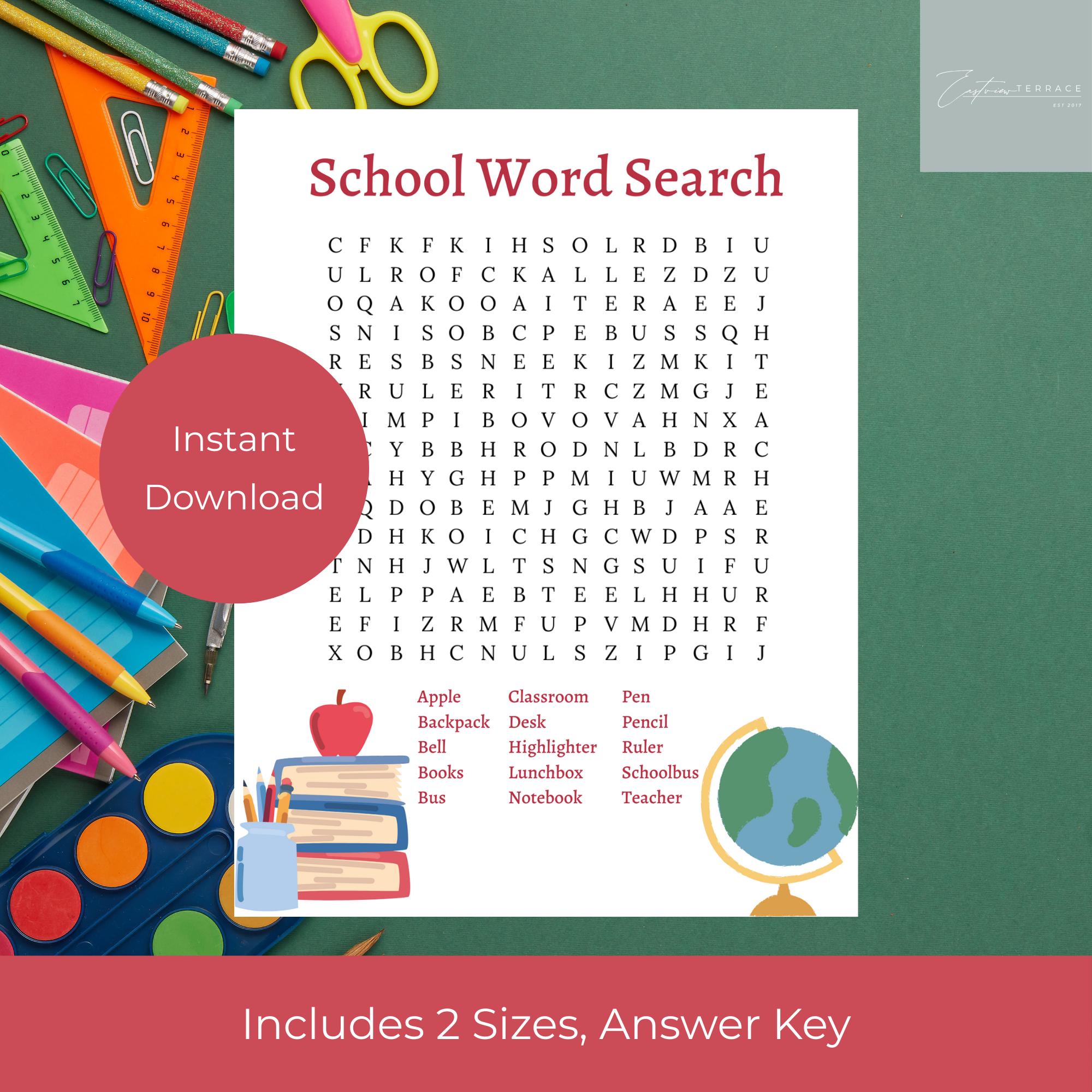 School Word Search Printable, Classroom Puzzle, Digital Download - Etsy