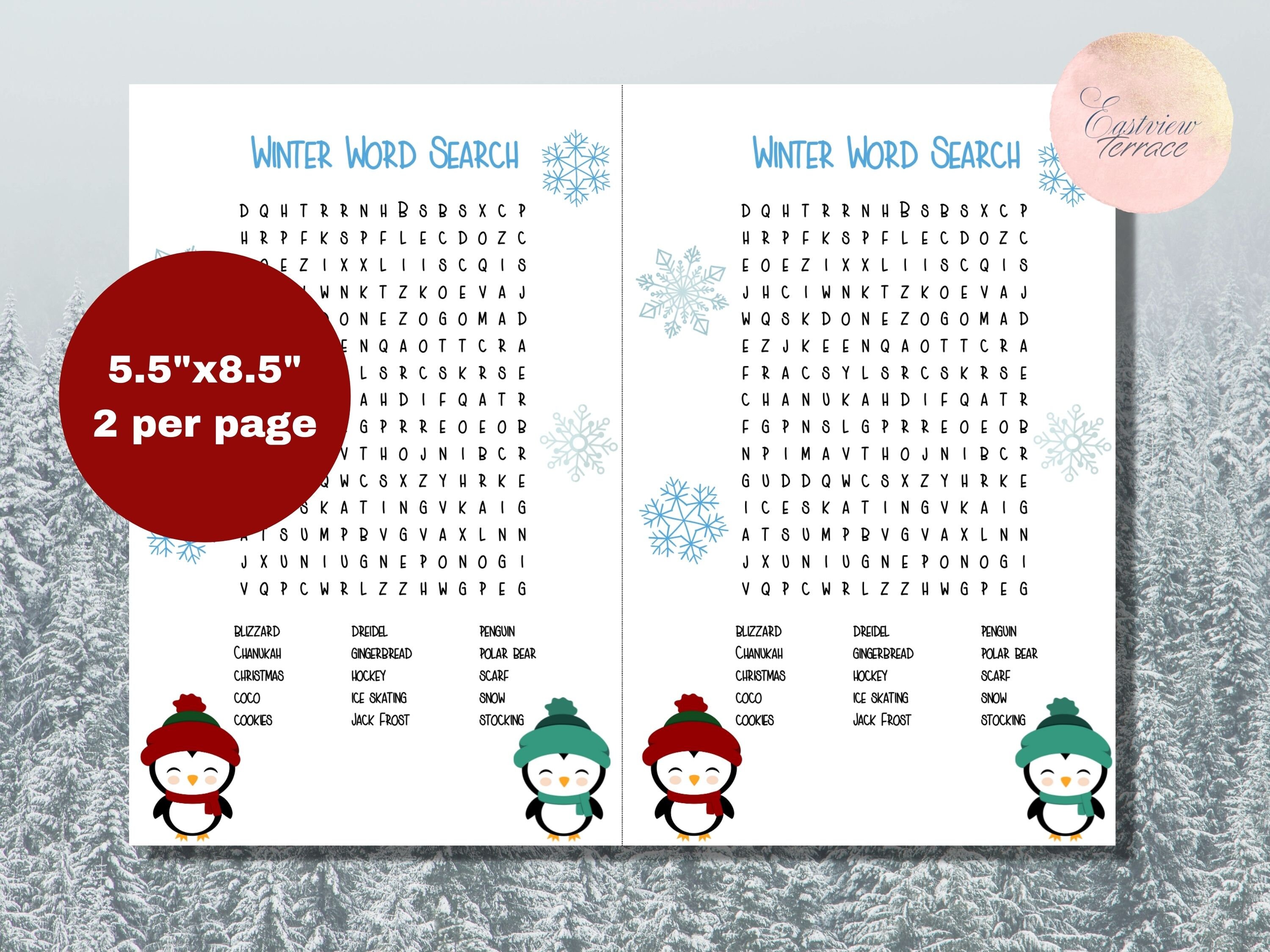 Winter Word Search Printable, Kids Activity Page, Party Favor, Party ...