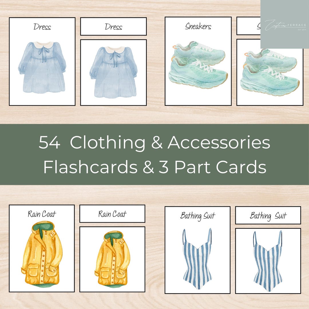 Clothing Flashcards, Montessori Clothes 3 Part Cards - Etsy