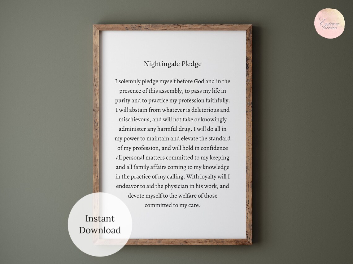Nightingale Pledge Digital Print, Nursing School Graduation Gift, Nurse ...