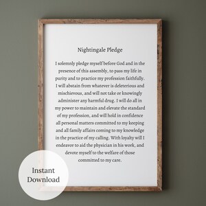 Nightingale Pledge Digital Print, Nursing School Graduation Gift, Nurse ...