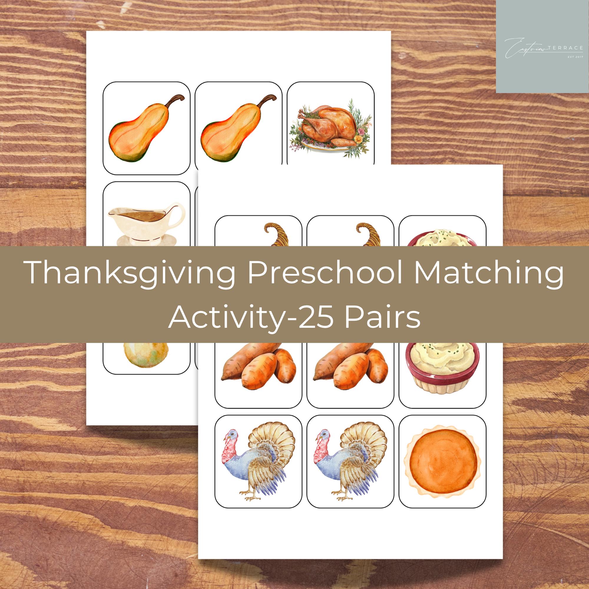 Thanksgiving Matching Activity, Preschool Memory Game Printable - Etsy