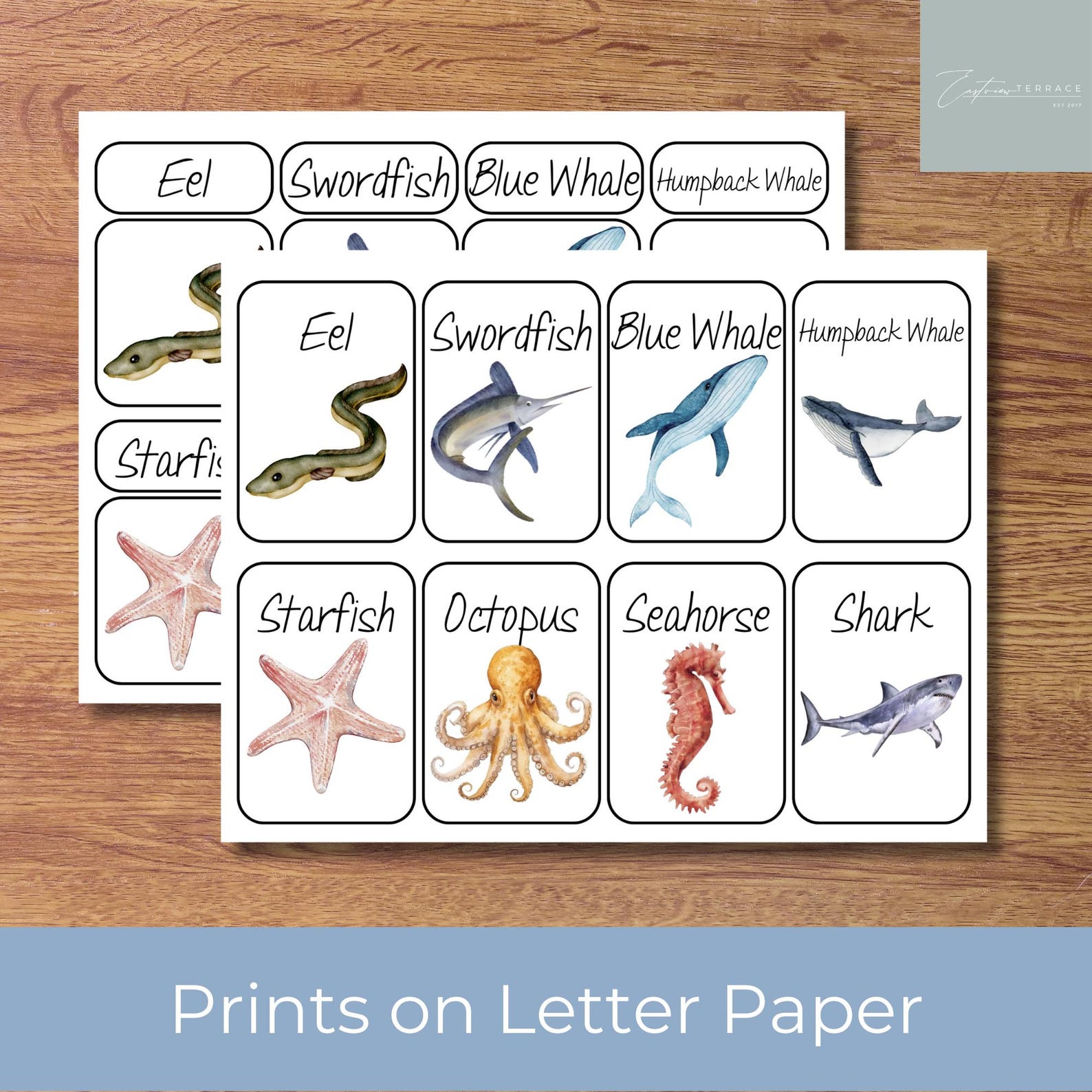 Ocean Animal Flashcards, Montessori 3 Part Cards, Educational Printable ...