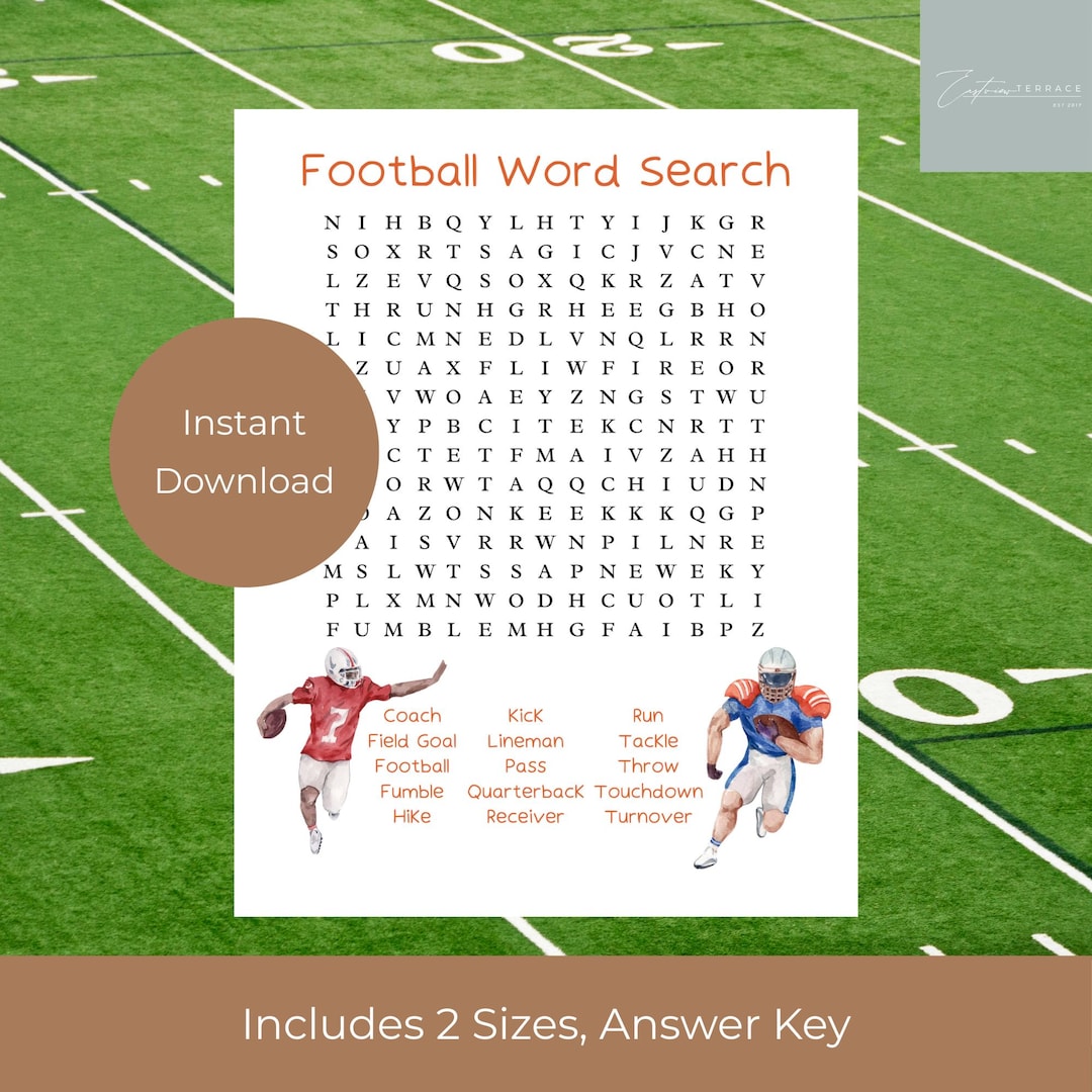 Football Word Search Activity Page, Printable PDF, Kids Birthday Party ...