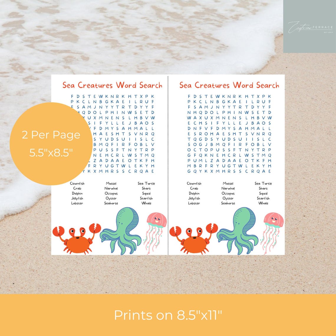 Sea Creatures Word Search, Kids Printable Party Game - Etsy